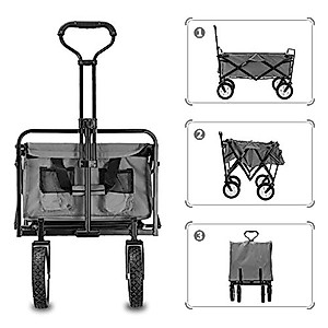 Suuim Folding Garden Wagon Cart Outdoor Park Collapsible Utility Wagon Picnic Camping Cart for Outdoor/Festivals/Camping (B:Gray)