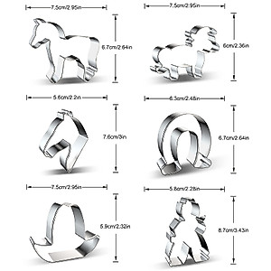 Horse Cowboy Cookie Cutters Shapes Baking Set, 6 Pieces Stainless Steel Metal Mold with Horse, Pony, Horse Head, Horseshoe, Cowboy, Cowboy Hat Cookie Cutter for Biscuit Pastry Fondant Gingerbread Cake