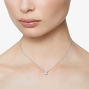 Swarovski Attract Pendant Necklace with a Square Cut Clear Crystal on a Rhodium Plated Setting with Matching Chain