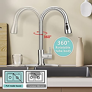 Kitchen Faucet with Pull Down Sprayer and Deck Plate Modern Single Handle 360°Swivel High Arc Brushed Nickel Sink Faucet Stainless Steel Kitchen Sink Tap, 3-Modes Spray