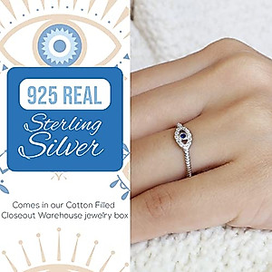 CloseoutWarehouse Simulated Sapphire Cubic Zirconia Evil Eye Ring Sterling Silver Size 3