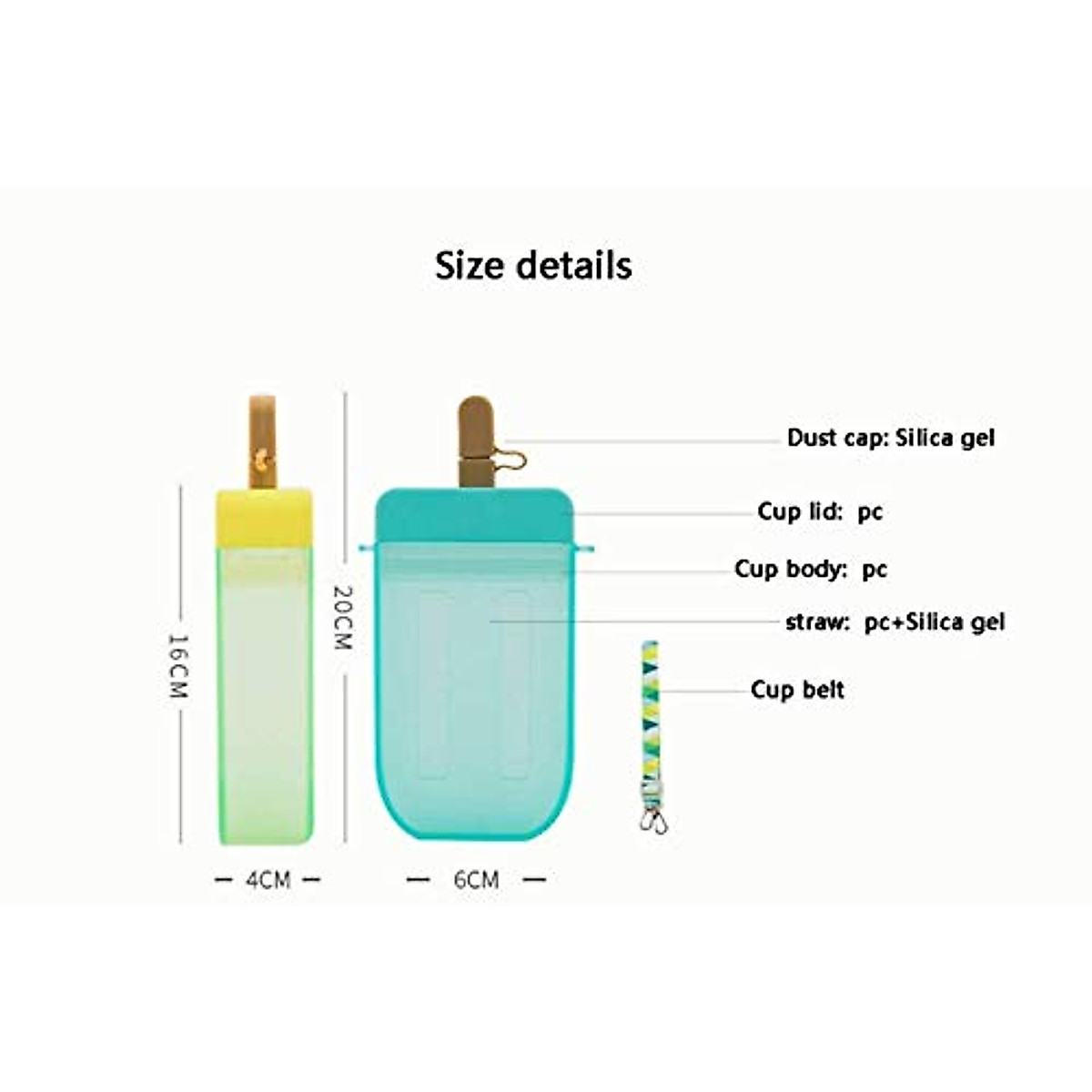 YunQin 300ml Cute Straw Cup New Plastic Popsicle Shape Water Bottle BPA Free Transparent Juice Drinking Cup Suitable for Adult Girls (Pink)