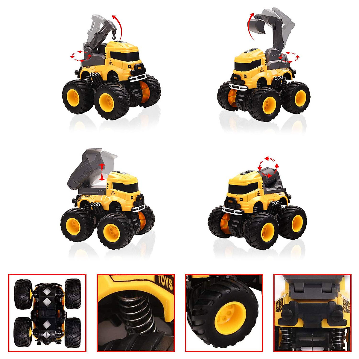 LONANDY Construction Truck Toy Push and Go Car Toys for Boys and Girls, Friction Powered Toy Car Set Include Crane Mixer Excavator Dump Truck, Party Supplies for Toddlers Kids Ages 3+