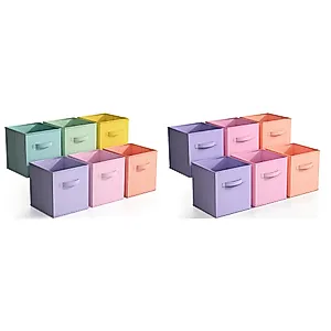 Sorbus 11 Inch Cube Storage Bins Bundle - Set of 6 Pastel Rainbow Bins & Set of 6 Purple, Pink, and Orange Bins (12 Storage Bins Total)