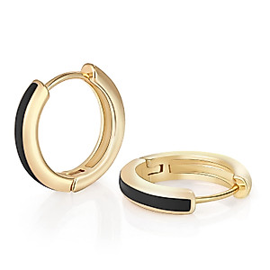 DoreenBox Black Enamel Small Hoop Earrings for Women, 18K Gold Plated Mini Huggie Earrings Hypoallergenic Cartilage Huggie Hoops Boho Jewelry Gift 12mm