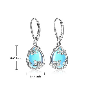 Dragonfly Moonstone Earrings for Women Filigree Earrings Teardrop Lever Back S925 Sterling Silver Moonstone Jewelry