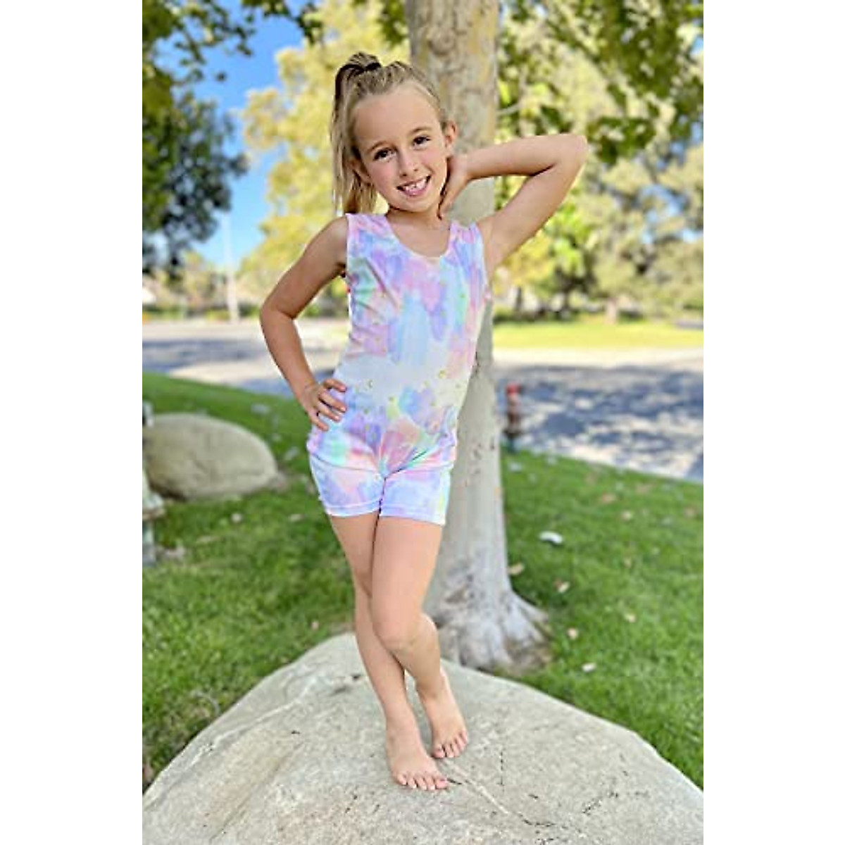 Idgreatim Kids Little Girls Star Printed Gymnastics Leotards 3D Graphic Sleevelss Tank Biketard Unitards Sparkly Scale Pattern Clothes for Ballet Dance 4-5 T