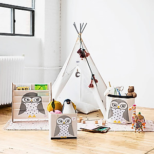 3 Sprouts Large Toy Storage Basket - Durable Kids & Baby Toy Bin with Handles for Toy Basket Storage, Round Hamper for Laundry in Nursery & Playroom, Snowy Owl