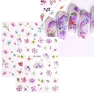 JMEOWIO 12 Sheets Spring Flower Nail Art Stickers Decals Self-Adhesive Pegatinas Uñas Leaves Nail Supplies Nail Art Design Decoration Accessories