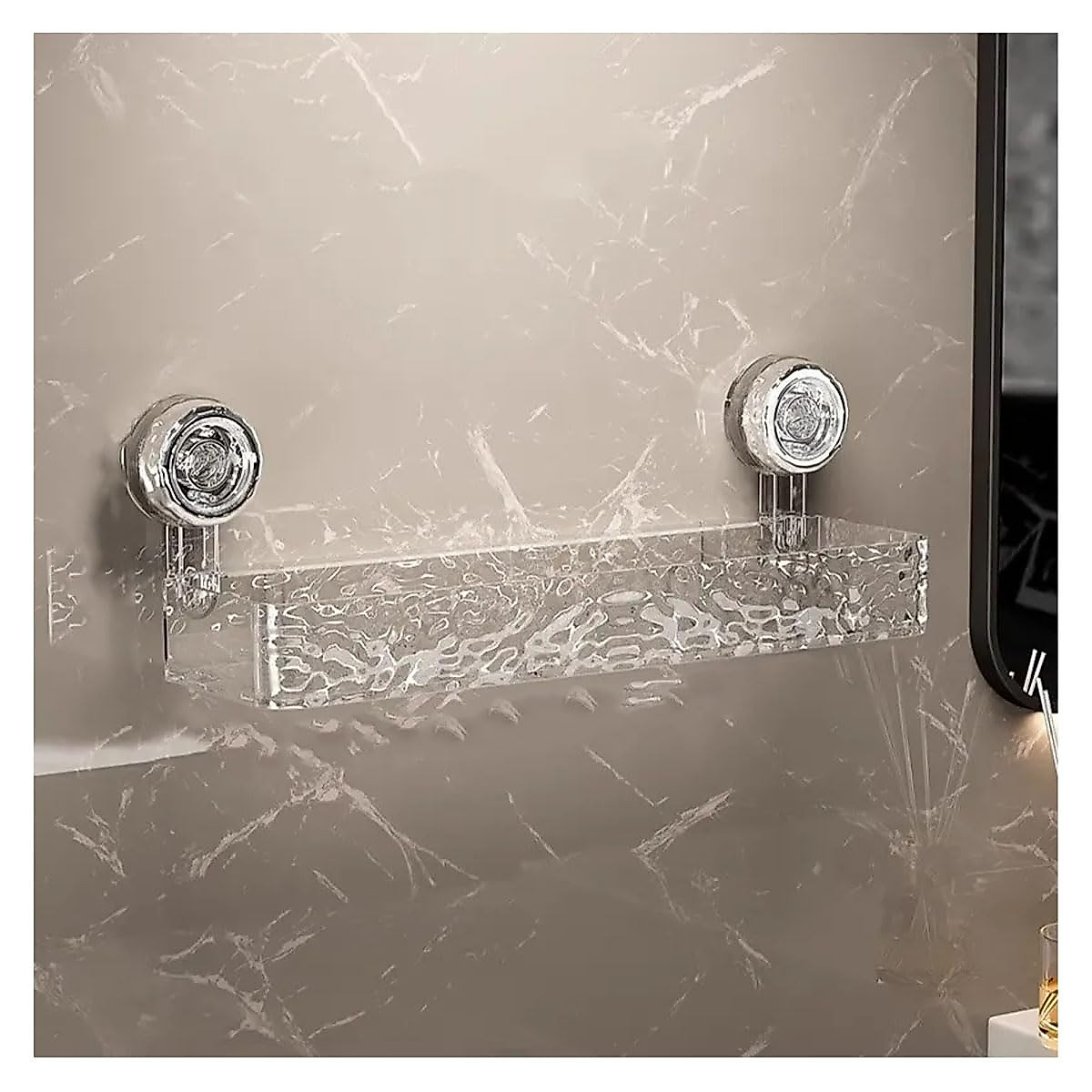 LGQY Raidley No Drill Clear Wall Caddy, Drill-Free Removable Multi Triangle Storage,2024 new light luxury style glacier pattern suction cup shelf (Clear-B)