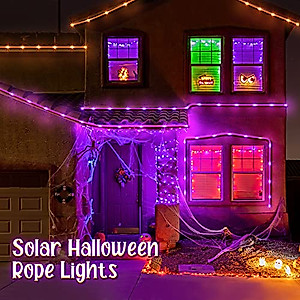 Solar Halloween Rope Lights Outdoor, 2 Pack 33 ft 100 LED 8 Modes Solar Orange Purple String Lights, Solar Powered Waterproof Tube Lights for Halloween Tree Garden Fence Yard Party Outdoor Decorations