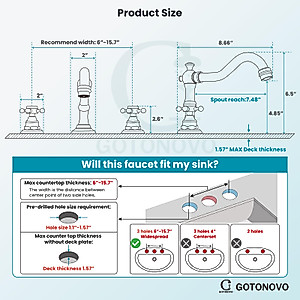 gotonovo 8 Inch Widespread Bathroom Sink Faucet 2 Cross Handles 3 Hole Bathroom Vanity Faucet Deck Mount Basin Mixer Tap with Pop Up Drain with Overflow Antique Brass