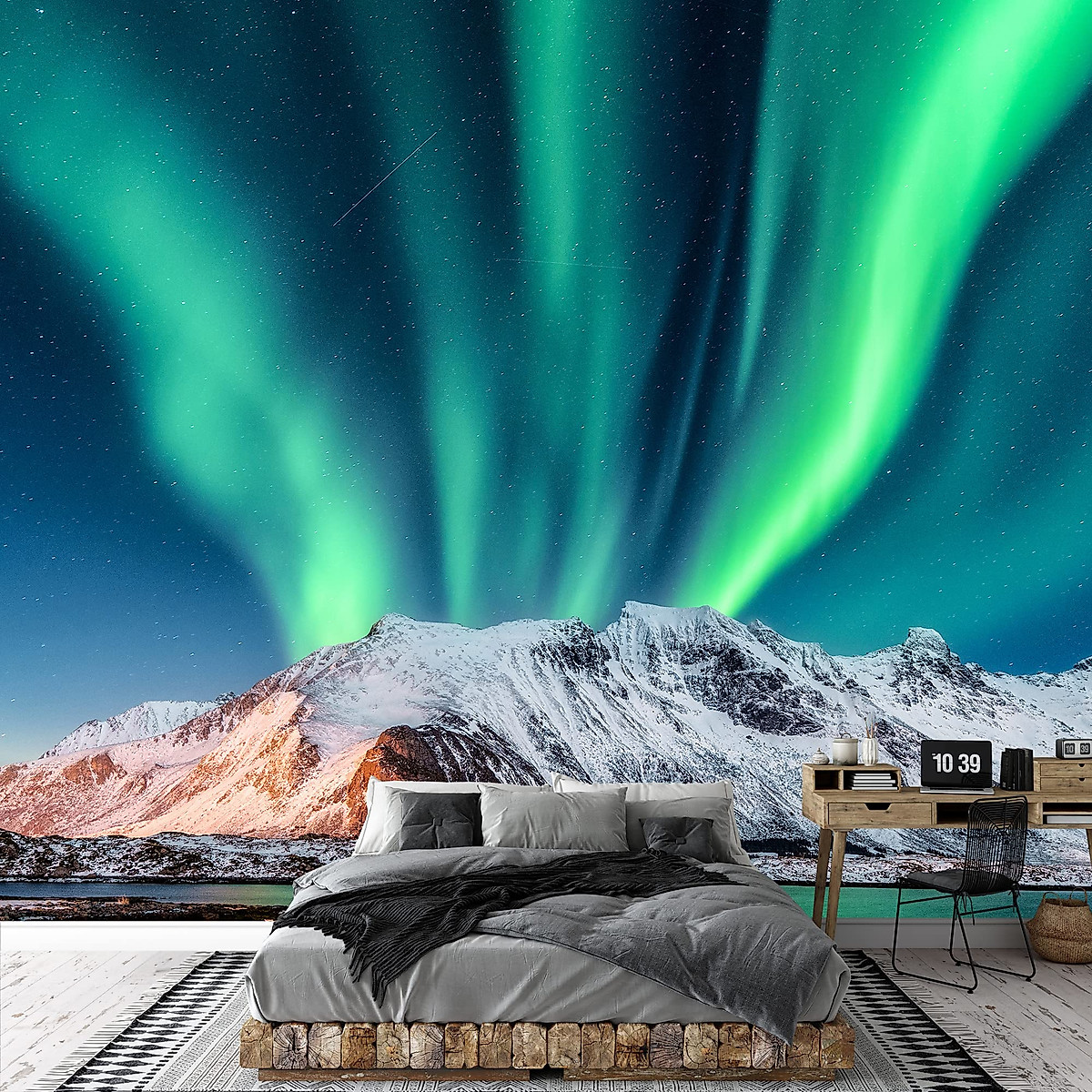 wall26 Removable Wall Sticker/Wall Mural Arctic Snow Northern Lights Space & Astronomy Fantasy & Sci-Fi Digital Art Modern Art Global Landscape Decorative for Living Room, Bedroom, Office - 66"x96"