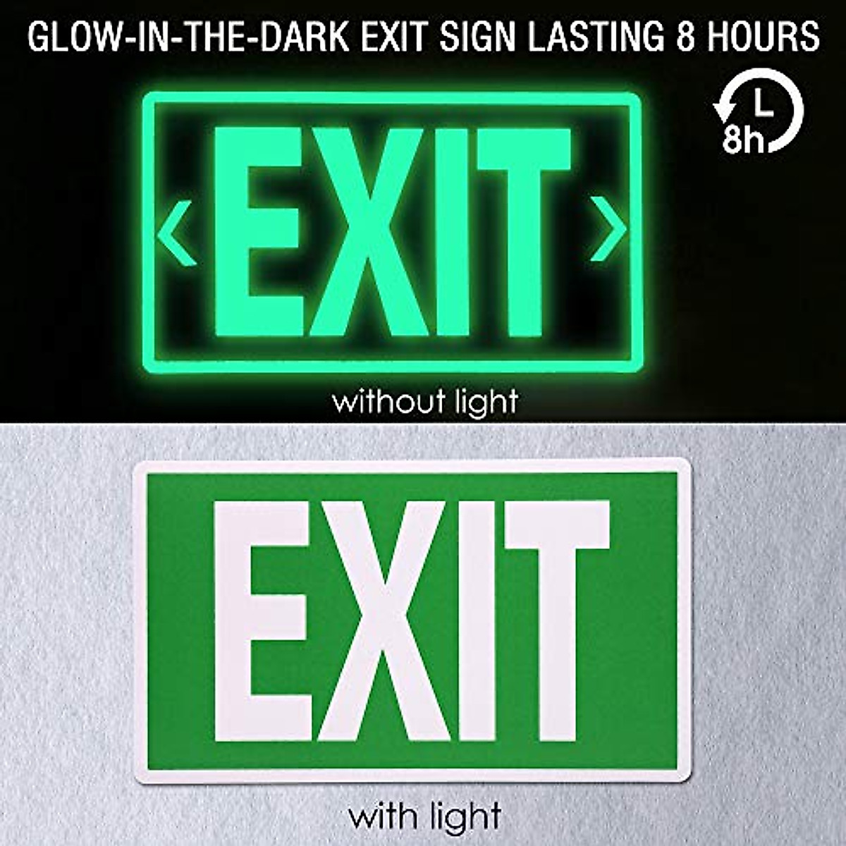 EXIT Signs Glow In The Dark EXIT Decals 3 Pack 12"x7" EXIT Photoluminescent Signs Stickers, Glows For Up To 8 Hours