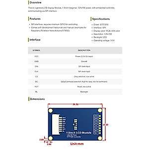 Waveshare 1.8inch LCD Display Module 128x160 Pixels with Embedded Controller Communicating via SPI Interface Compatible with Raspberry Pi/Jetson Nano/STM32