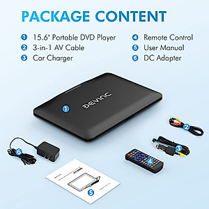 DEVINC 17.9" Portable DVD Player with 15.6" HD Swivel Screen, Support Multiple DVD CD Formats/USB/SD Card/Sync TV, 6 Hours Rechargeable Battery, Car Charger, Remote Control, Region Free