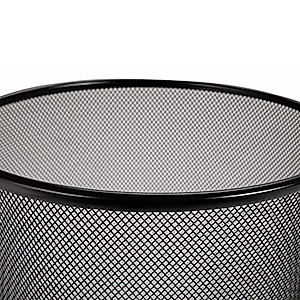 Seville Classics Small Cylinder Trash Can for Home or Office, 6 Gallon Mesh Round Bins, Lightweight, Steel Wastebasket Set for Garbage or Recycle, 2-Pack, Black