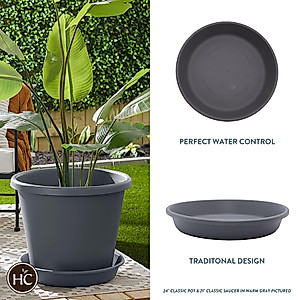 The HC Companies 21 Inch Round Plastic Classic Plant Saucer - Indoor Outdoor Plant Trays for Pots - 21"x21"x3.63" Warm Gray