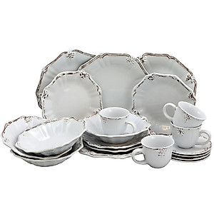 Elama Scalloped Round Stoneware Elegant Dinnerware Dish Set, 20 Piece, White