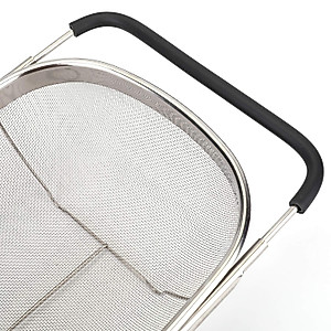 Suwimut 2 Pack Over the Sink Oval Colander for Kitchen, Stainless Steel Fine Mesh 6 Quart Strainer Basket with Expandable Rubber Grip Handles for Straining, Draining, Rinsing Fruits, Vegetables