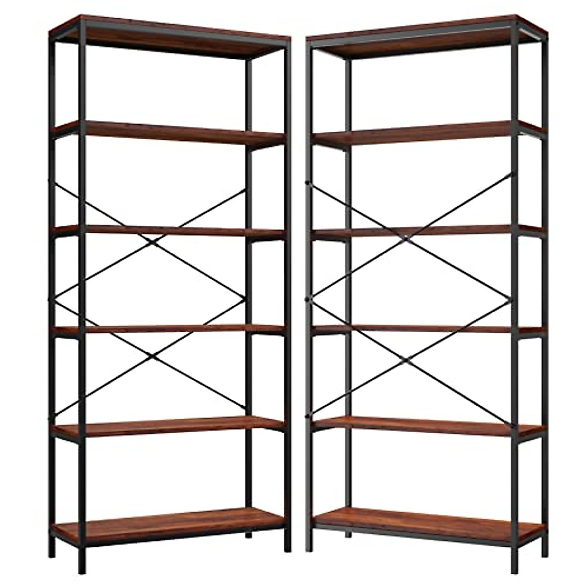 6 Tier Industrial Bookshelf, 71" Tall Open Bookcase, Rustic Wood Organizer Shelves on Metal Frame, Multi-Functional Storage Shelf Rack for Bedroom Living Room Garage Office Basement