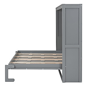 Merax ModernMurphy Cabinet Bed, Solid Wood Wall Platform Bed/No Box Spring Needed/Easy Assemble/Full,Gray