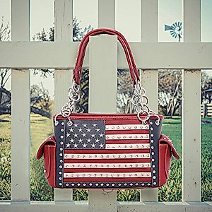 Montana West American Pride Flag Satchel Handbags Patriotic Tote Bags Handgun Concealed Carry Purses for Women US04G-8085RD