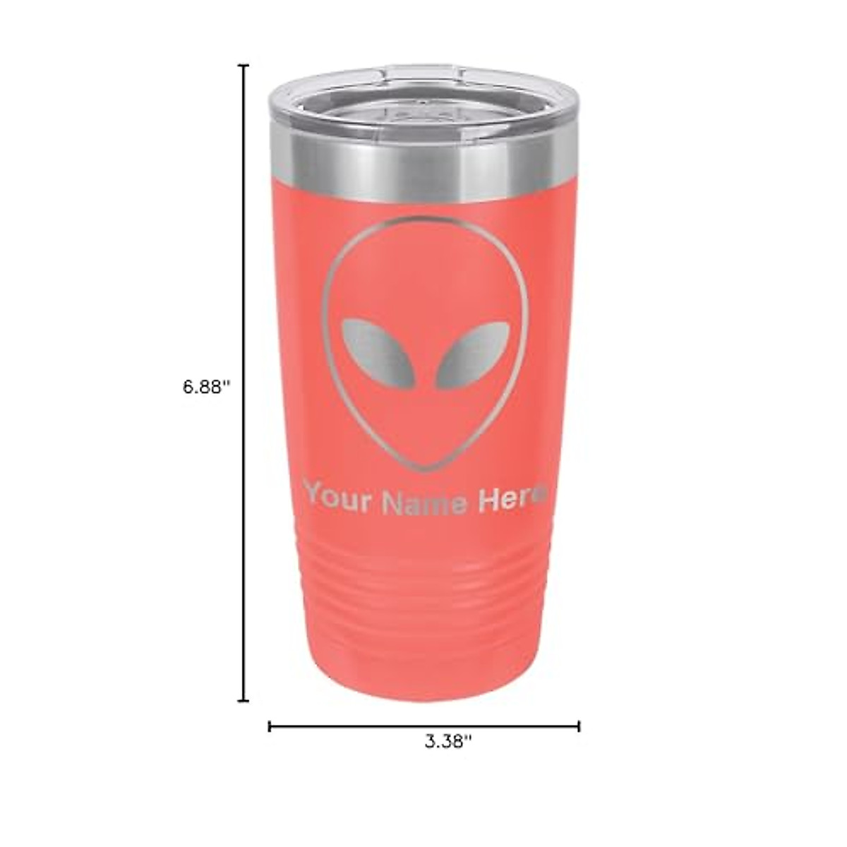 LaserGram 20oz Vacuum Insulated Tumbler Mug, Alien Head, Personalized Engraving Included (Coral)