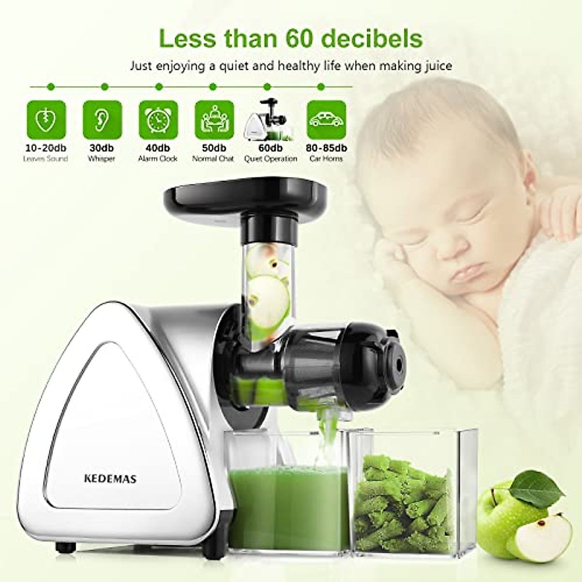 Wheatgrass Juicer Machines, KEDEMAS Cold Press Masticating Juicers for Home, Easy to Clean and Quiet Motor, Reverse Function, Slow Juicers Maker with Juice Cup and Brush for Vegetables and Fruits