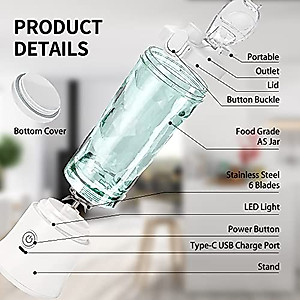 Portable Blender, Personal Size Blenders for Shakes and Smoothies, 20 Oz Personal Smoothie Blender with USB Rechargeable for Home, Office, Sports and Travel Outdoors