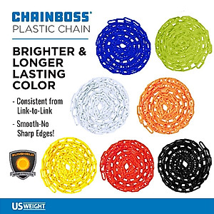 US Weight (Made in USA) 2 inch x 100 feet' White Plastic Safety Chain ft. SunShield UV Resistant Technology