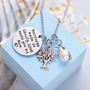LParkin Mother in Law Gift Stepmom Necklace Mother of The Groom Bride Gifts Marriage Made Us Family Love Made You My Mom Wedding Necklaces