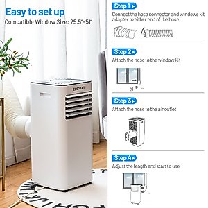 COSTWAY Portable Air Conditioner 10000BTU, Dehumidifier, Cooling for Room Spaces up to 350 Sq.Ft with 3 Speed Function, Universal Casters, 24H Timer, Remote Control, for Bedroom