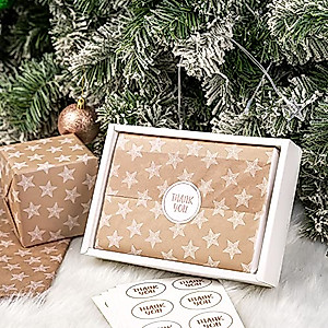 LeZakaa 60 Sheets Tissue Paper Bulk & 30 Pcs "Thank You" Sticker - Rose Gold Color with Star Pattern for Christmas, Birthday, Holiday (13.8 inch x 19.7 inch)