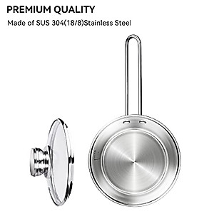 Tiilan Sauce Pan, Saucepan with Lid - Milk Pan for Family, Kids, Couple - 18/8 Stainless Steel - 1.5 Quart/1.7 Liter, Silver