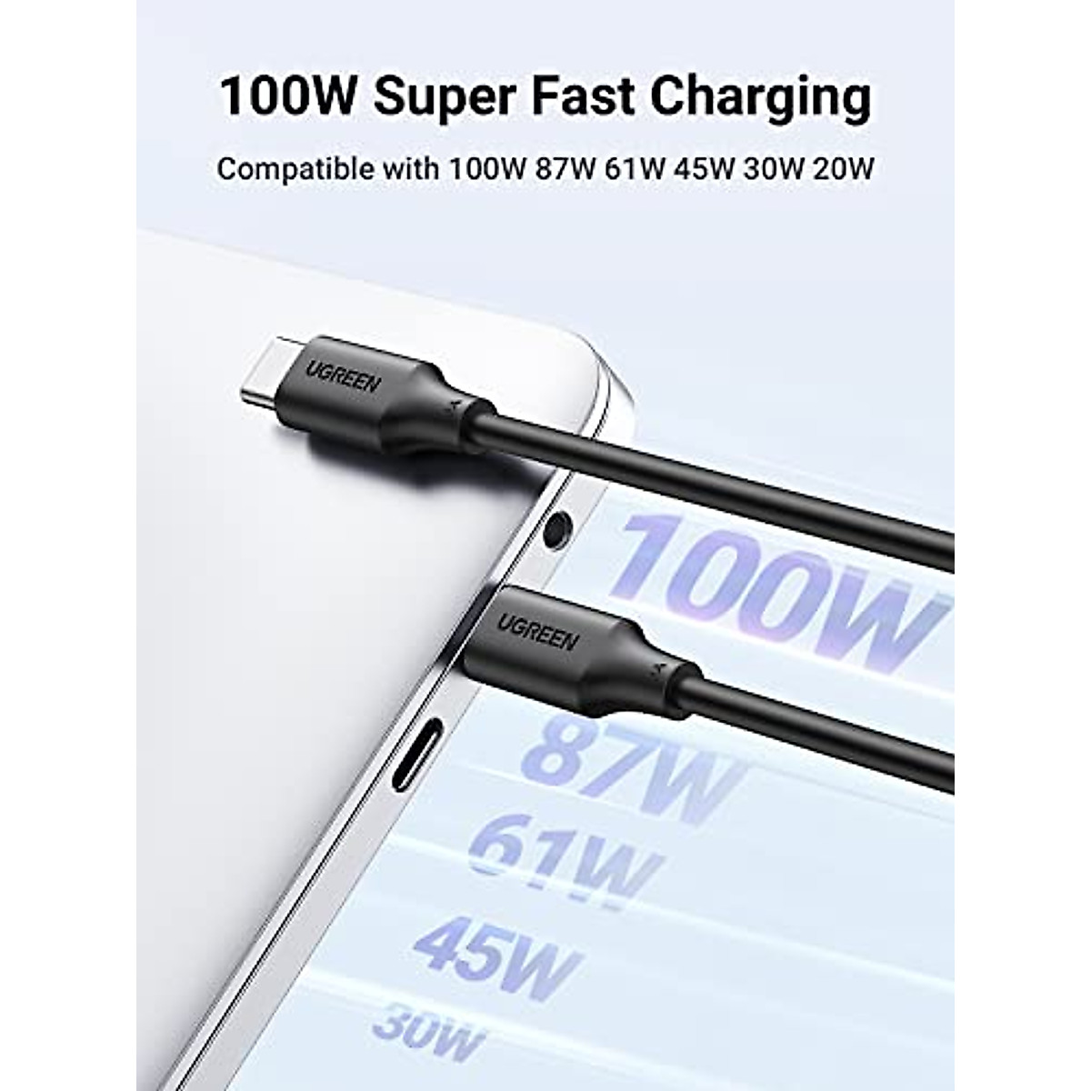 UGREEN 100W USB C Cable 3-Pack 5A Fast Charging Compatible with MacBook Pro 2022, iPad Pro 2022, iPad Air 5, Galaxy S23/S22 Ultra, Pixel, PS5, Switch, etc. 6.6FT