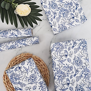 1 Roll Blue Floral Bird Wrapping Paper Mini Roll 17in x 32.8Ft Blue White Flowers Bird Pattern Gift Wrap Paper Vantege Floral Paper for Birthday Wedding Baby Shower Party Wrapping Supplies