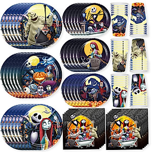 Nightmare Before Christmas Party Supplies Disposable Halloween Plates and Napkins Cups for Nightmare Before Christmas Birthday Decorations for Halloween Party Supplies, Serve 30