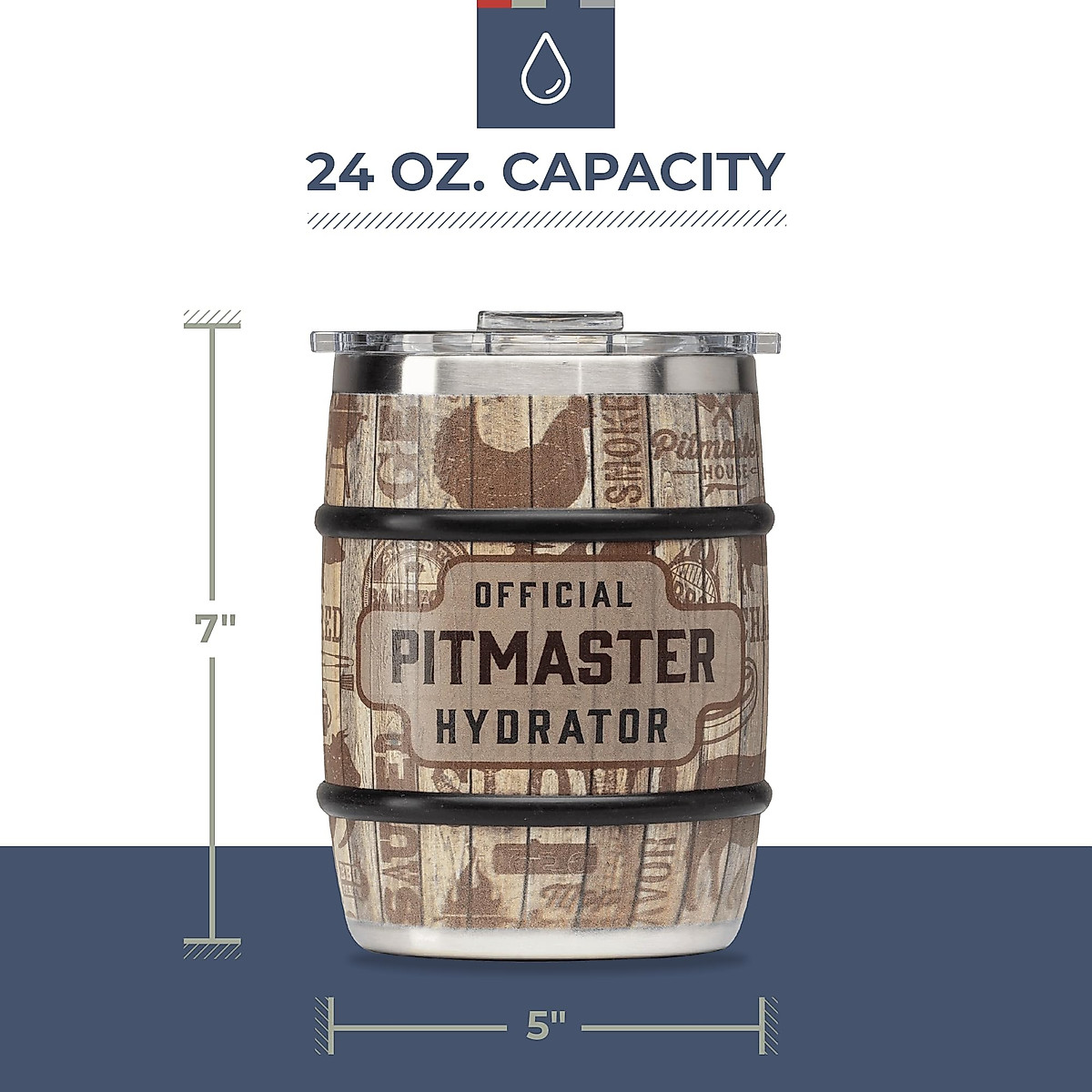 ORCA Double Barrel 24 oz Stainless Steel Insulated Whiskey Barrel Design Cup | Double Walled Vacuum Sealed for Superior Temperature Retention — Official Pitmaster Hydrator Design