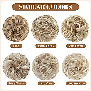 CJL HAIR Large Messy Bun Hair Piece Wavy Curly Scrunchies Synthetic Chignon Ponytail Hair Extensions Thick Updo Hairpieces for Women Dirty Blonde