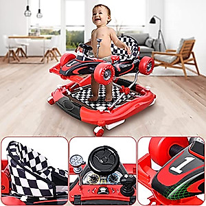 Baby Walker, 4-Mode＆4-Gear Height Adjustable Baby Walker with Wheels, Foldable Baby Walkers and Activity Center with Foot Pads, Infant Toddler Walker, Baby Walkers for Baby Boys and Girls 6-24 Months