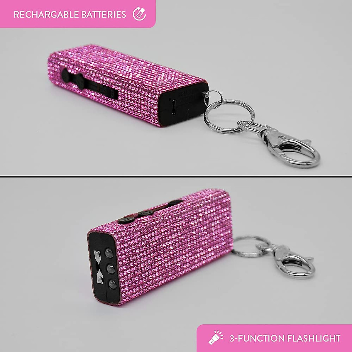 GUARD DOG SECURITY Mini Stun Gun Keychain - Stun Gun with LED Flashlight - USB Rechargeable (Pink)