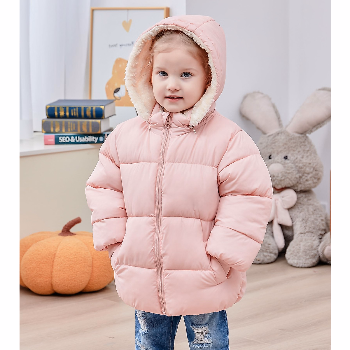 TUONROAD Toddler Coats for Girls 24 Months Baby Winter Puffer Jackets 2T 3T Kids Thicken Fleece Down Alternative Clothes 2 3 Years Cute Princess Birthday Dressing Up Zipper Hoodies Sweatshirts