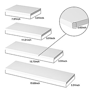 White Floating Shelves Wall Mounted Set of 4, Perfecct Home Decor for Living Room Kitchen Bedroom Bathroom Office Shelf with Towel Bar Décor Shelves Trophy Display Photo Frames and More…