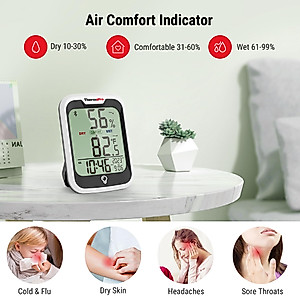 ThermoPro TP358 Bluetooth Thermometer for Room Temperature with Built-in Clock, Smart Temperature Sensor and Humidity Meter with Backlit, 260Ft Hygrometer Indoor Thermometer with Data Storage Export