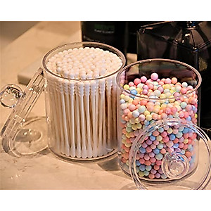 DAPOWER 2 Pack Qtip Holder Storage Canister for Cotton Ball, Cotton Swab, Pads, Floss; 10-Ounce Clear Plastic Apothecary Jar with Lid, Bathroom Makeup Organizer (2)