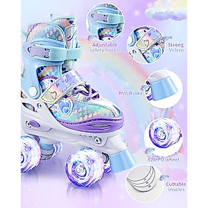 Sportneer Kids Roller Skates, 4 Adjustable Light up Roller Skates for Girls Boys Kids Toddlers Beginners, Kids Skates with Protective Gear Set Gift for Indoor & Outdoor Use