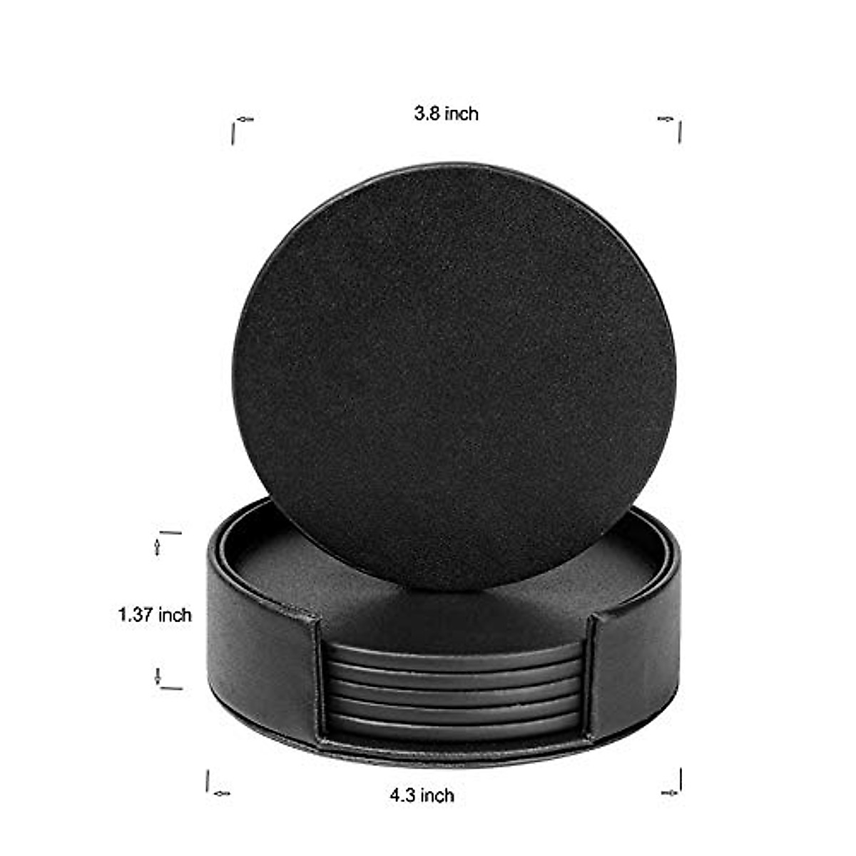KEMMPER Drink Coasters Set of 6 Leather Coasters Spill Protection for Table Desk,Durable and Non Slip Leather Coaster Perfect for Common Size Glass Coffee Cup & Mug,4 Inches(Round Black Coasters)