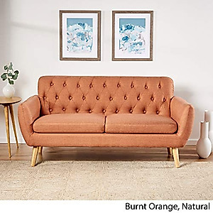 Christopher Knight Home Bernice Mid-Century Modern Tufted Fabric Sofa, Burnt Orange / Natural