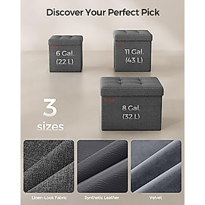 SONGMICS 11.8 Inches Small Folding Storage Ottoman Cube, Storage Footrest, Foot Rest Stool, for Living Room, Bedroom, Dorm, Dark Gray ULSF028G01